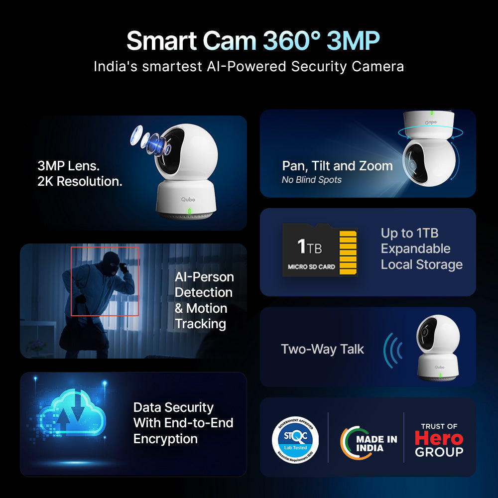 Smart Camera 360° | 3MP 2K | Wi-Fi – Qubo India